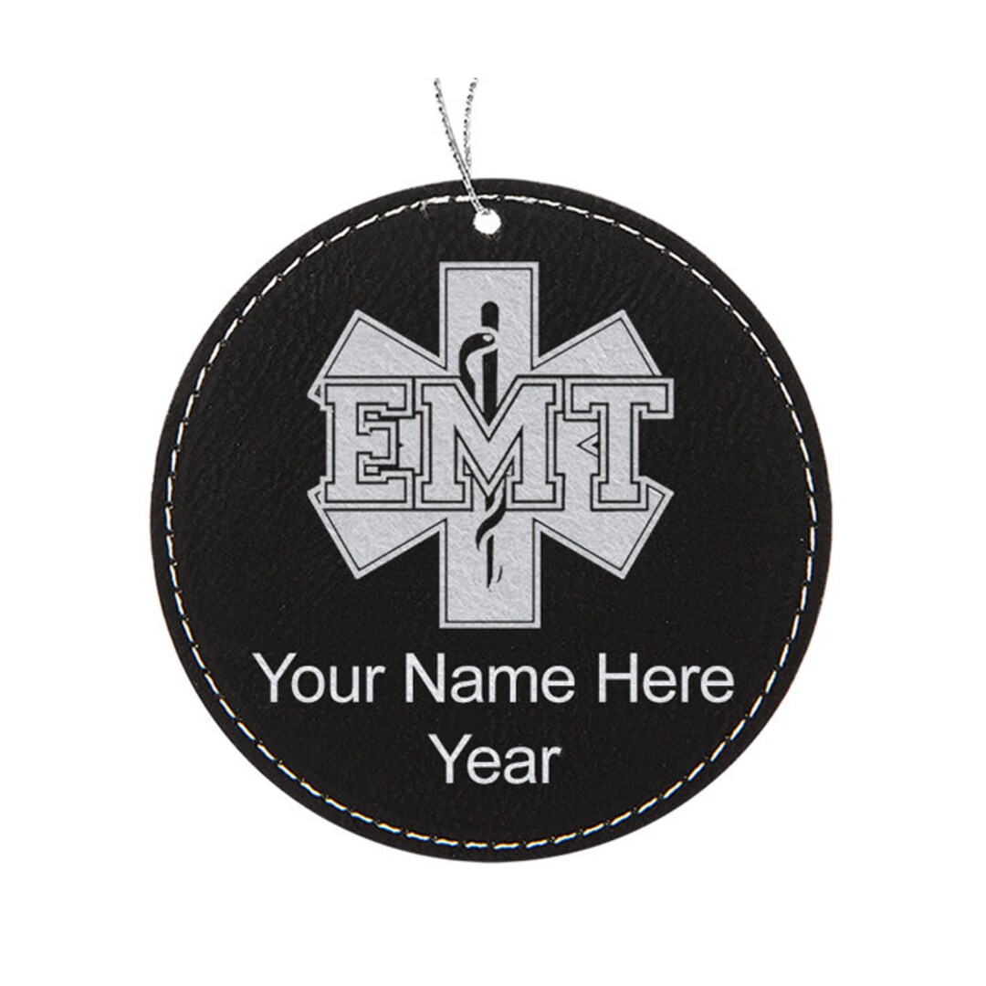 Lasergram Faux Leather Round Christmas Ornament, EMT Emergency Medical ...