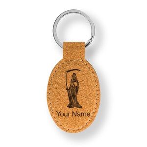 Faux Leather Oval Keychain, santa Muerte, Personalized Engraving ...