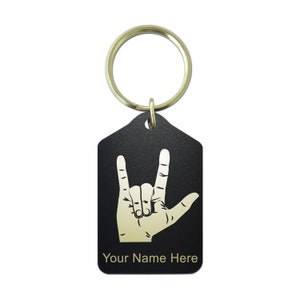 Black Metal Keychain, sign Language I Love You, Personalized Engraving ...