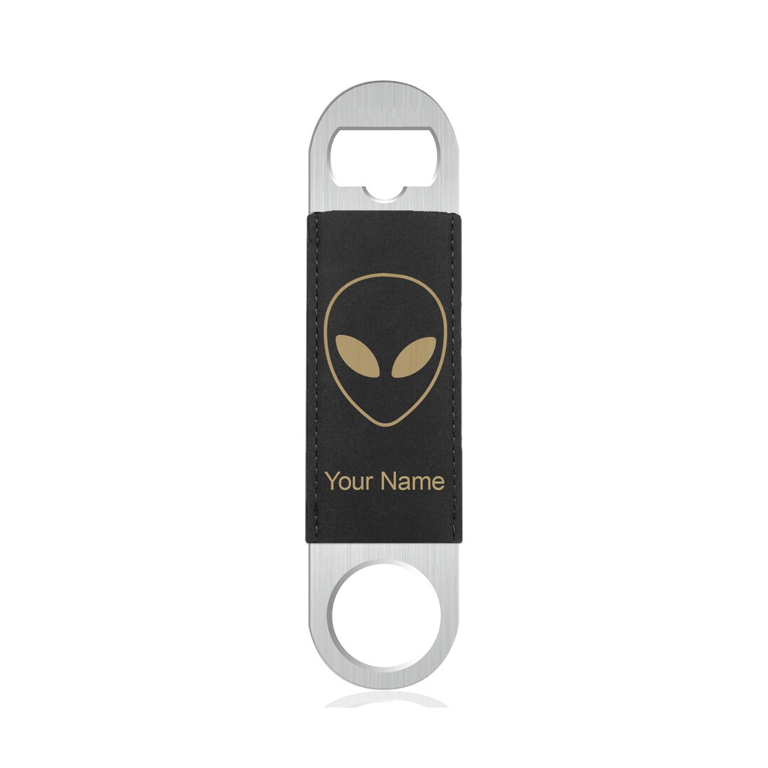 Faux Leather Bottle Opener, Alien Head, Personalized Engraving Included ...