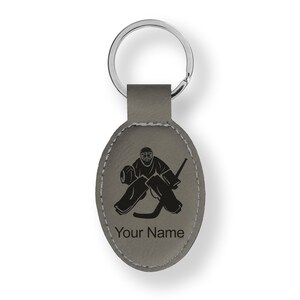 Faux Leather Oval Keychain, hockey Goalie, Personalized Engraving ...