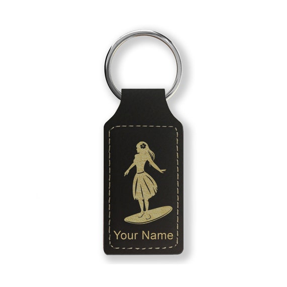 Faux Leather Rectangle Keychain Hawaiian Surfer Girl | Etsy