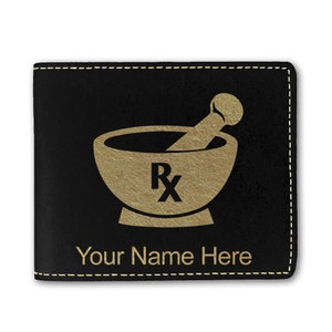 Faux Leather Bi-fold Wallet,rx Pharmacy Symbol, Personalized Engraving ...