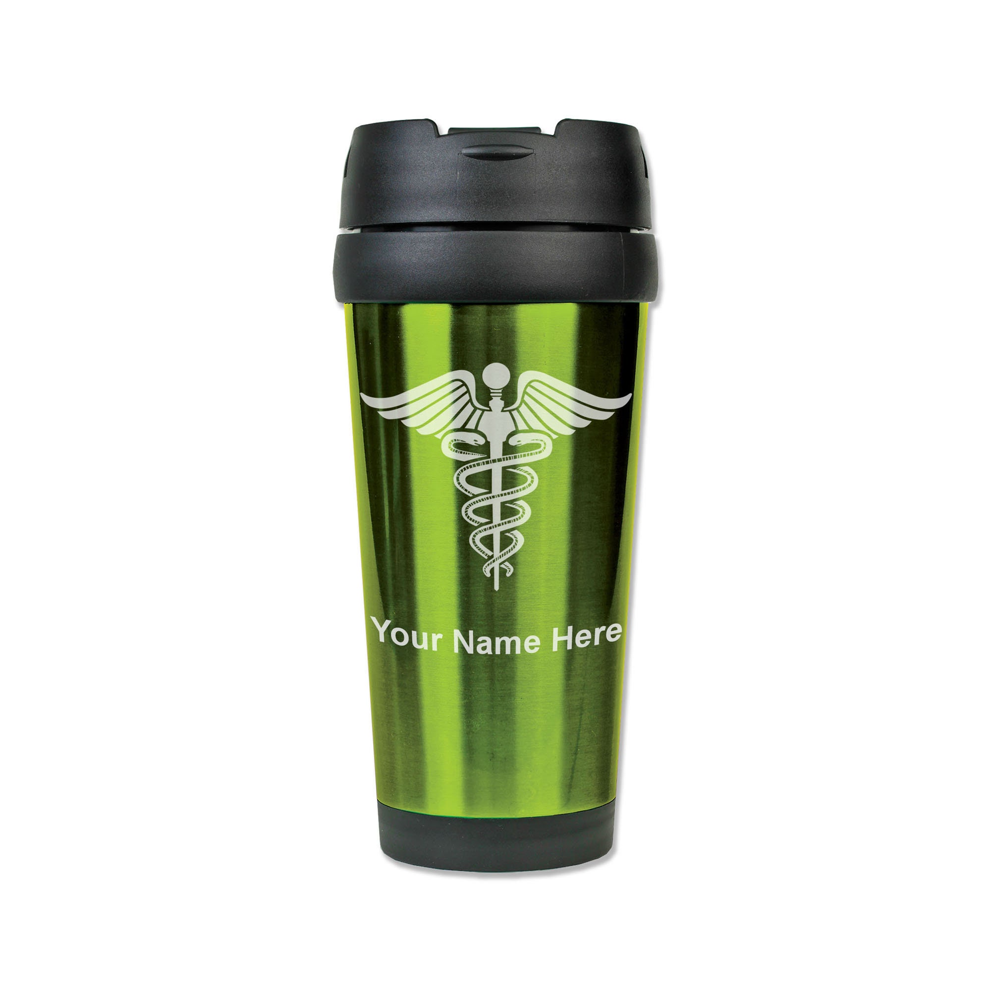 16oz Coffee Travel Mug, Caduceus Medical Symbol, Personalized Engraving ...