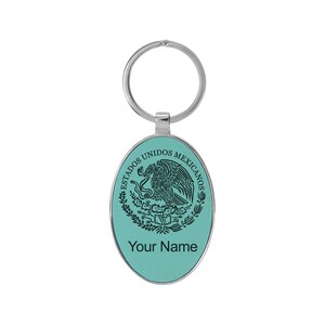 Oval Metal Frame Keychain, Flag of Mexico, Personalized Engraving ...