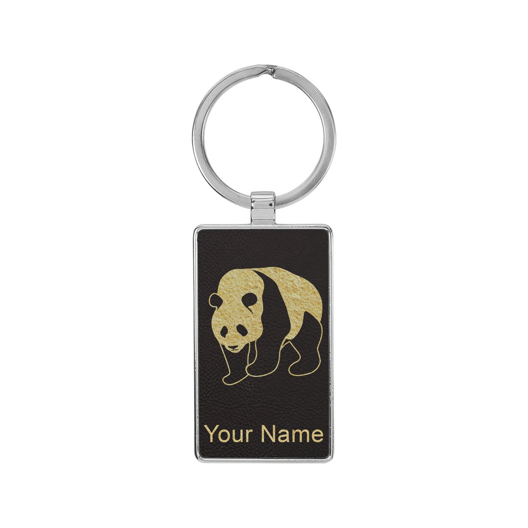 Rectangle Metal Frame Keychain, Panda Bear, Personalized Engraving ...