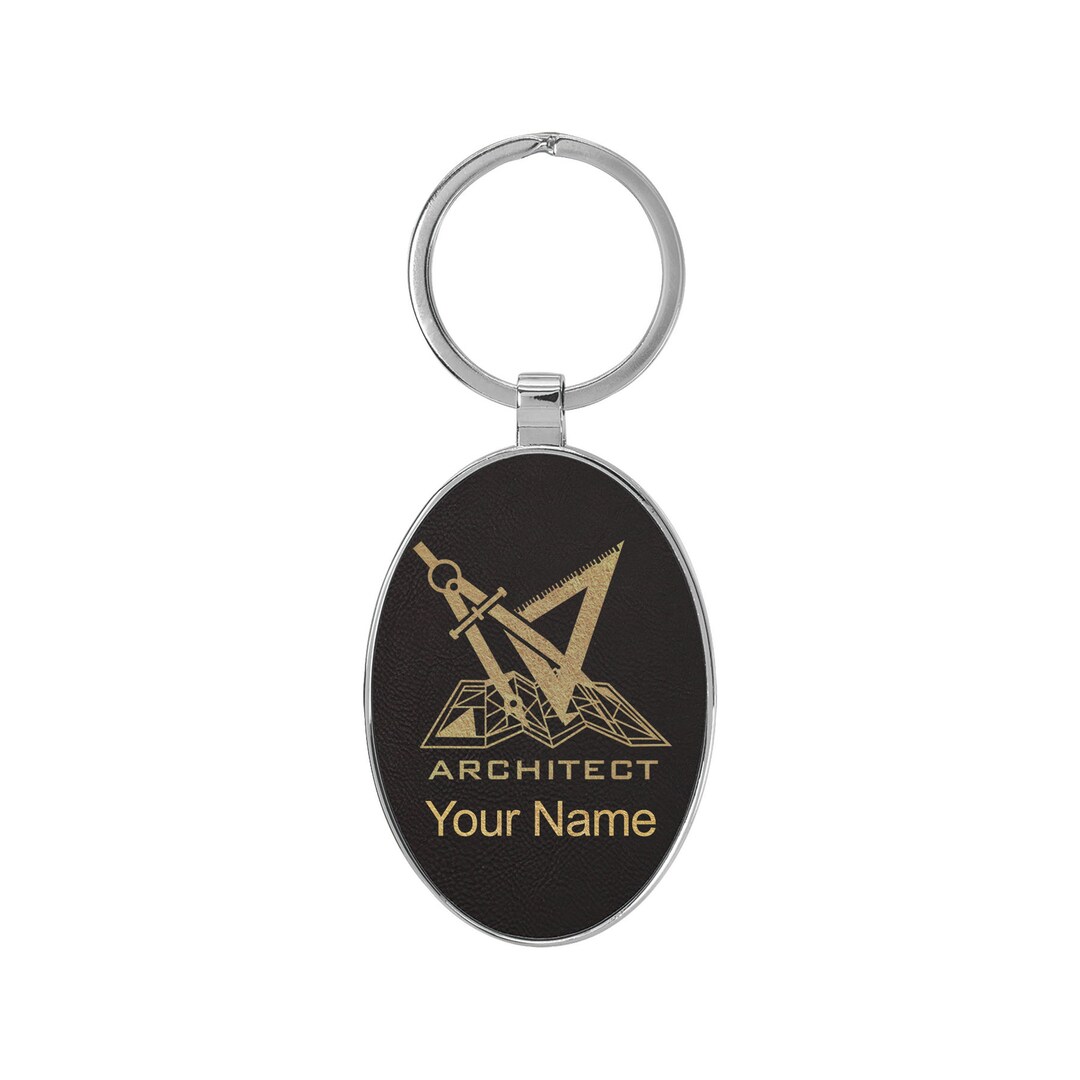 Oval Metal Frame Keychain, Architect Symbol, Personalized Engraving ...