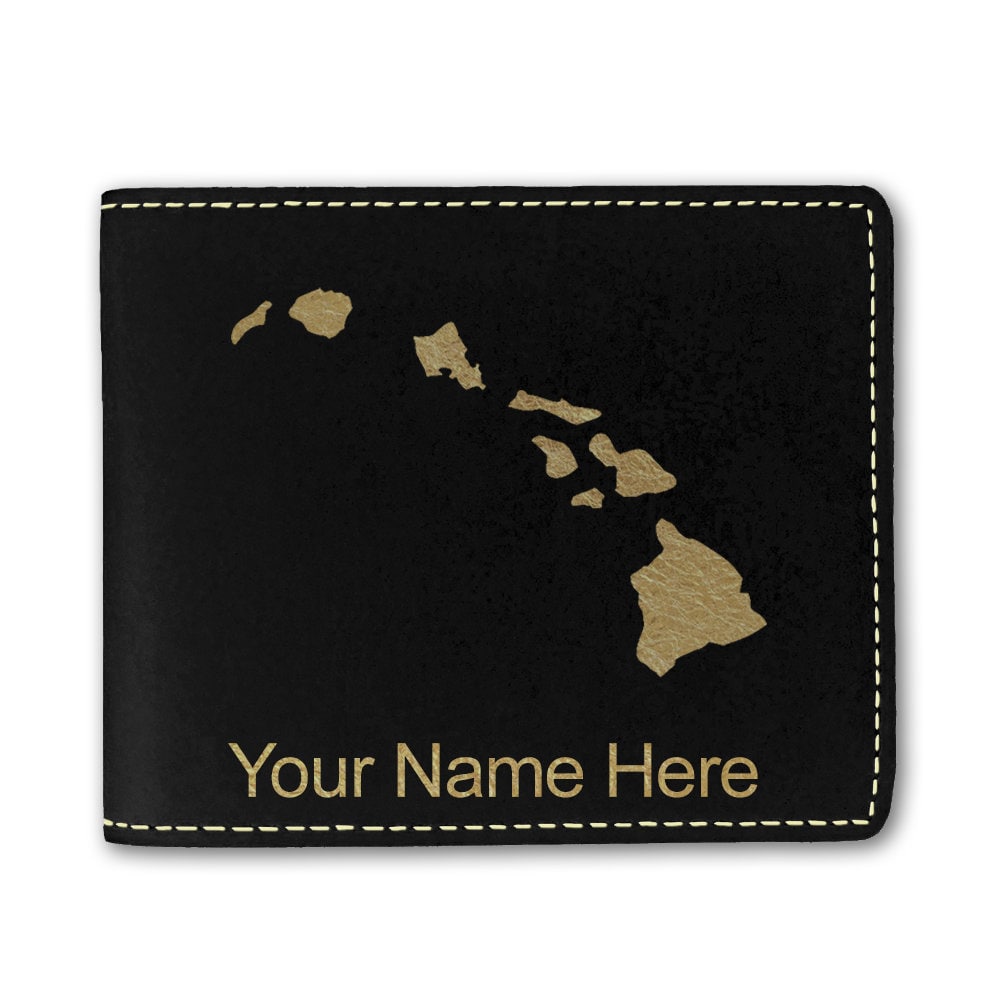 Faux Leather Bi-fold Wallet, hawaiian Islands, Personalized Engraving ...