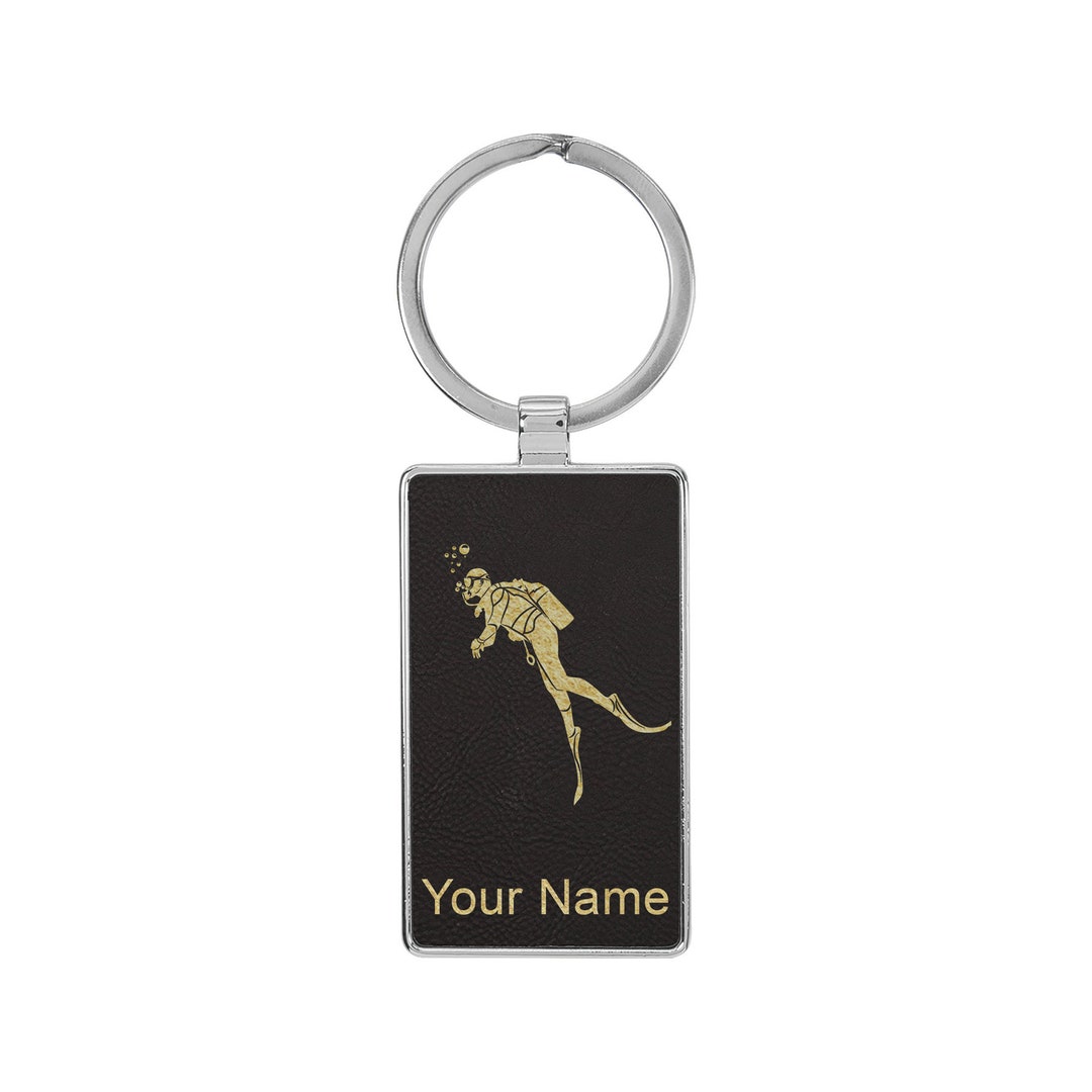 Rectangle Metal Frame Keychain, Scuba Diver, Personalized Engraving ...