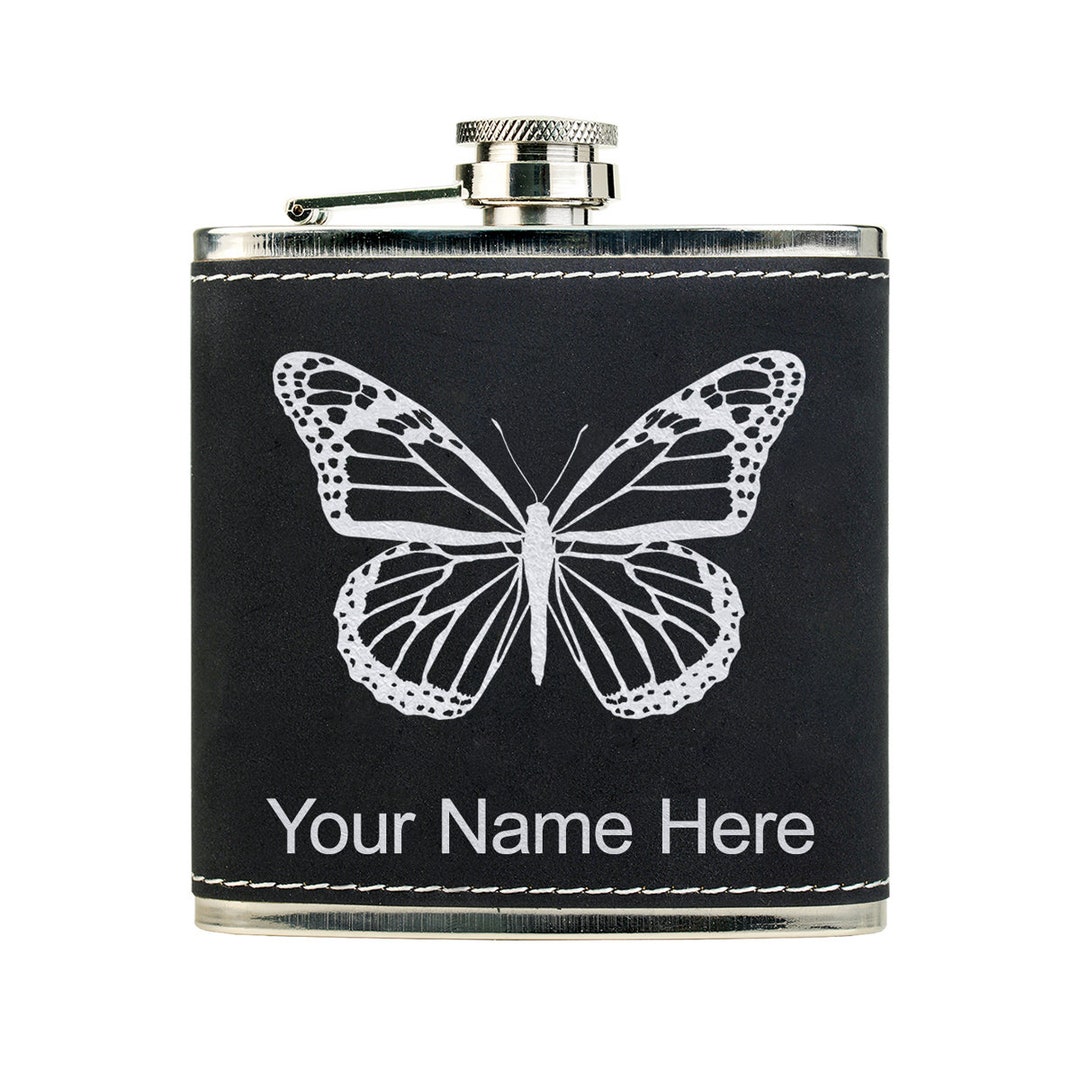 Faux Leather Flask, Monarch Butterfly, Personalized Engraving Included ...