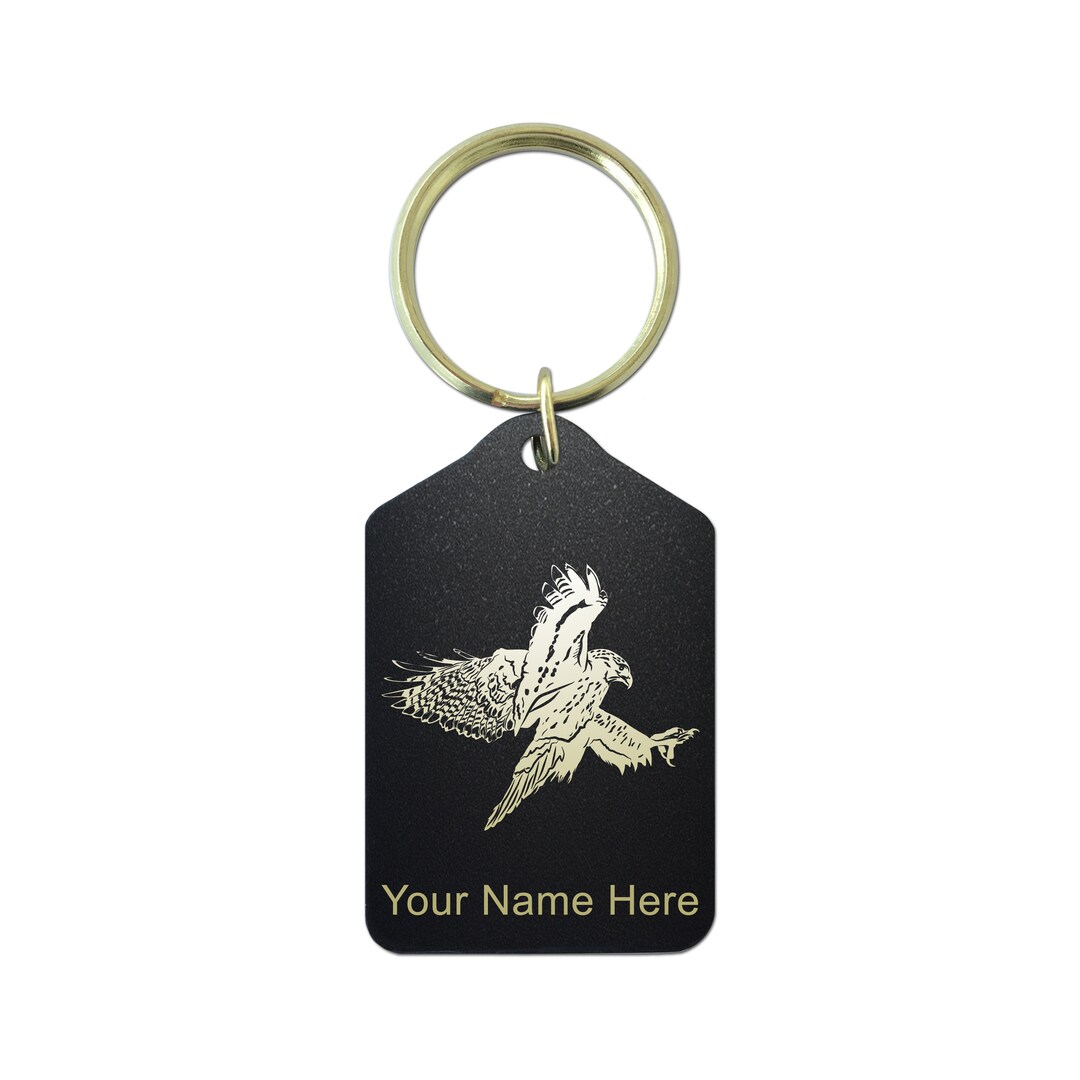 Black Metal Keychain, Hawk, Personalized Engraving Included - Etsy