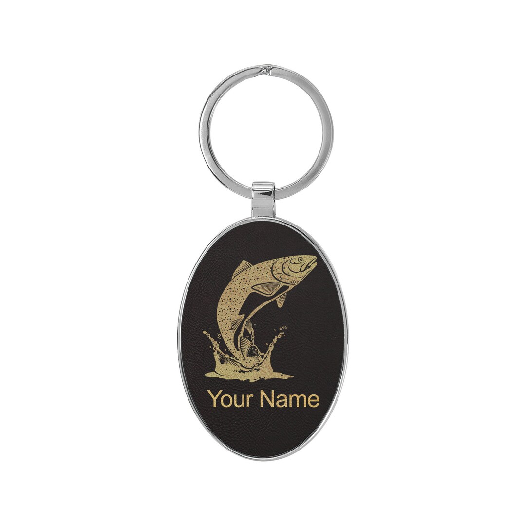 Oval Metal Frame Keychain, Trout Fish, Personalized Engraving Included ...