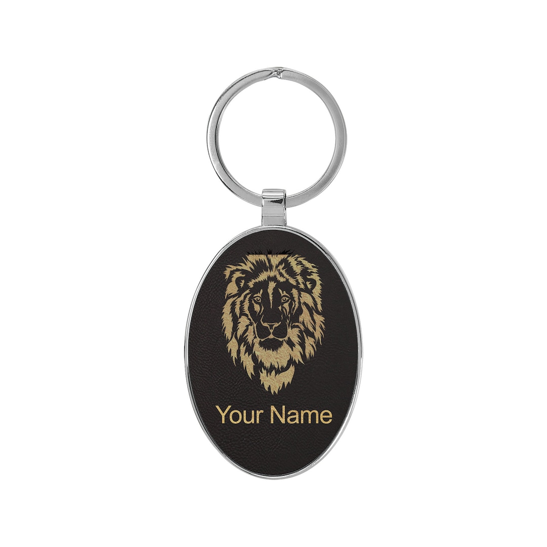 Oval Metal Frame Keychain, Lion Head, Personalized Engraving Included ...