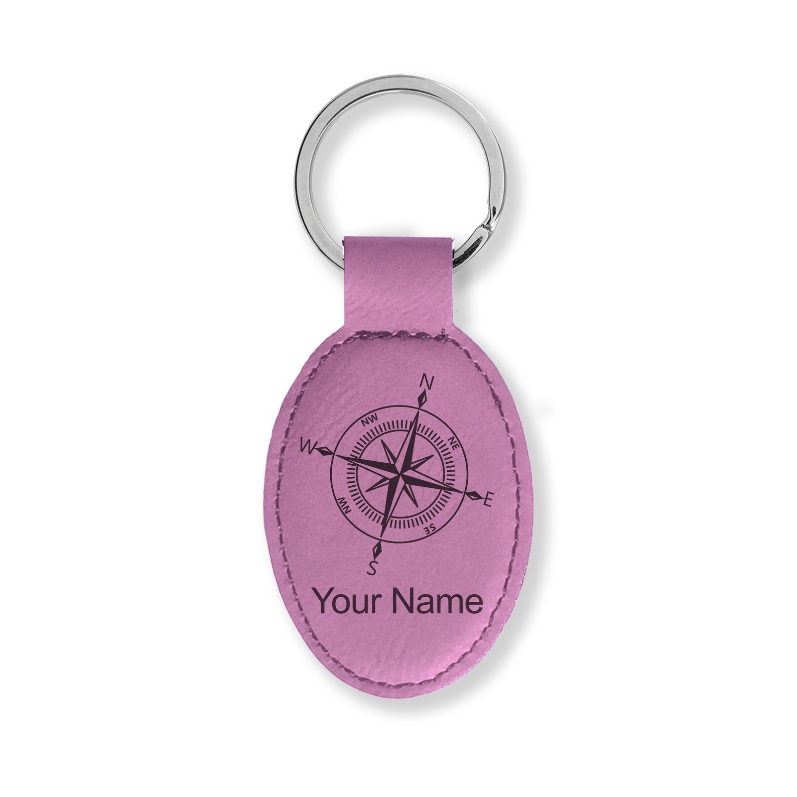 Faux Leather Oval Keychain Compass Rose Personalized - Etsy