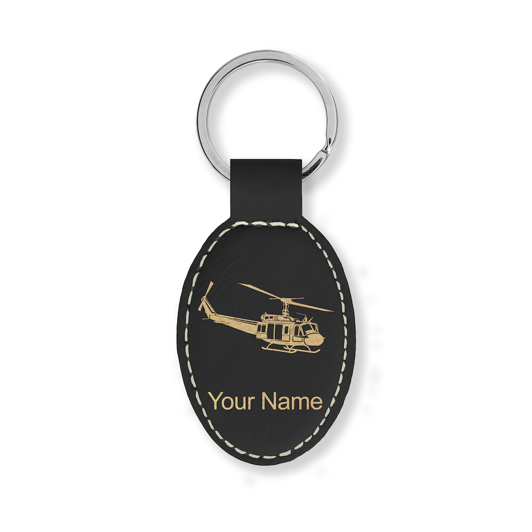 Faux Leather Oval Keychain, Military Helicopter 2, Personalized ...