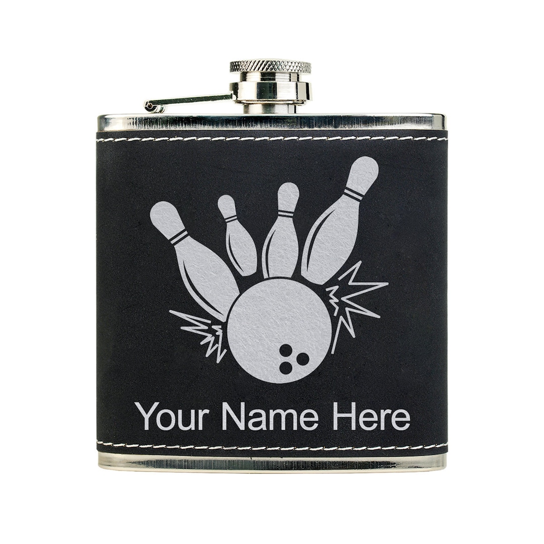 Faux Leather Flask, Bowling Ball and Pins, Personalized Engraving ...
