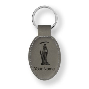 Faux Leather Oval Keychain, santa Muerte, Personalized Engraving ...