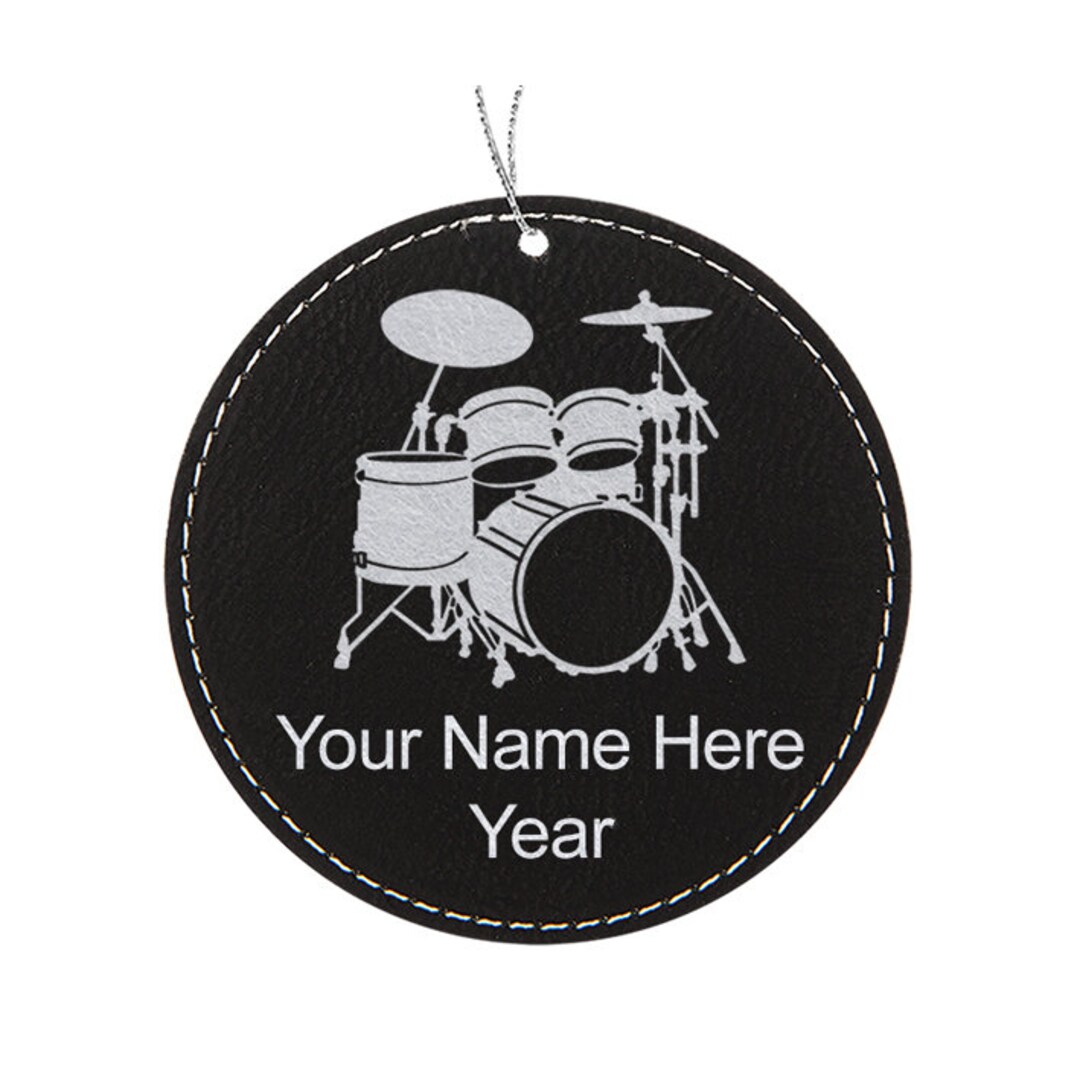 Lasergram Faux Leather Round Christmas Ornament, Drum Set, Personalized ...