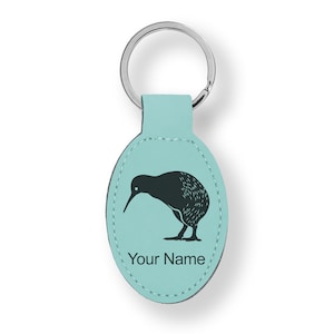 Faux Leather Oval Keychain, kiwi Bird, Personalized Engraving Included ...