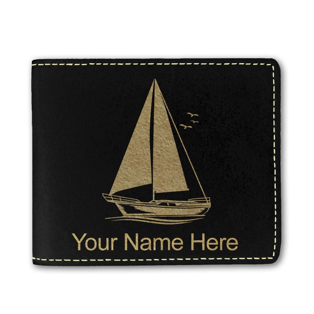 Faux Leather Bi-fold Wallet, sailboat, Personalized Engraving Included ...