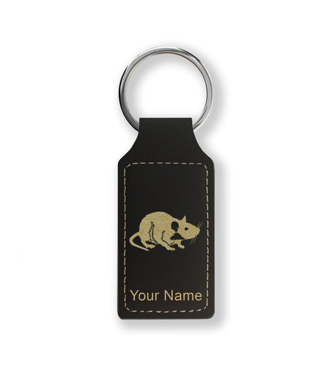 Faux Leather Rectangle Keychain, rat, Personalized Engraving Included ...