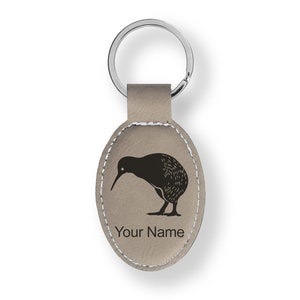 Faux Leather Oval Keychain, kiwi Bird, Personalized Engraving Included ...