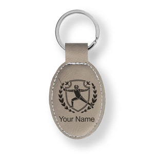 Faux Leather Oval Keychain, fencing, Personalized Engraving Included - Etsy