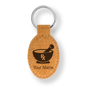 Faux Leather Oval Keychain, rx Pharmacy Symbol, Personalized Engraving ...