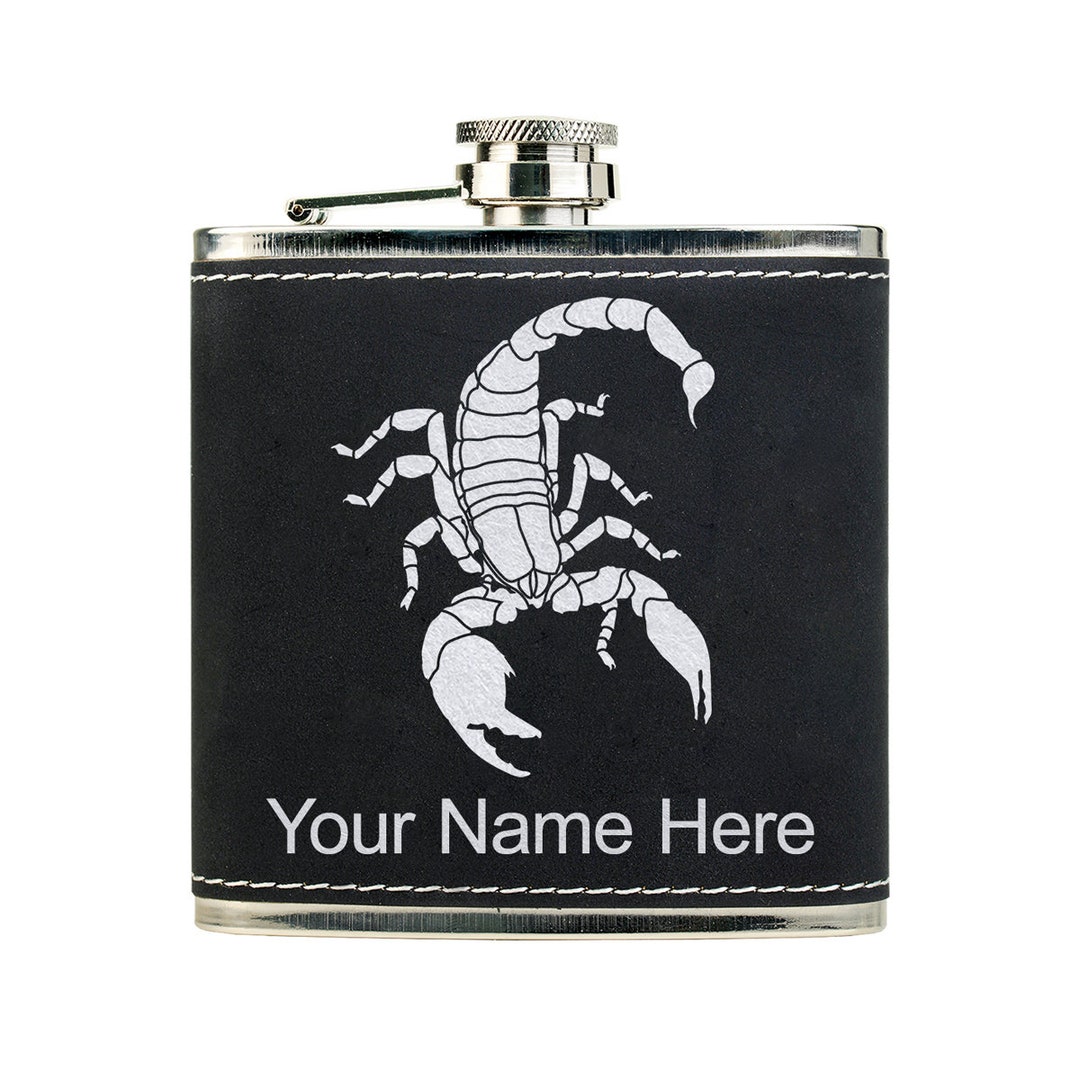 Faux Leather Flask, Scorpion, Personalized Engraving Included - Etsy