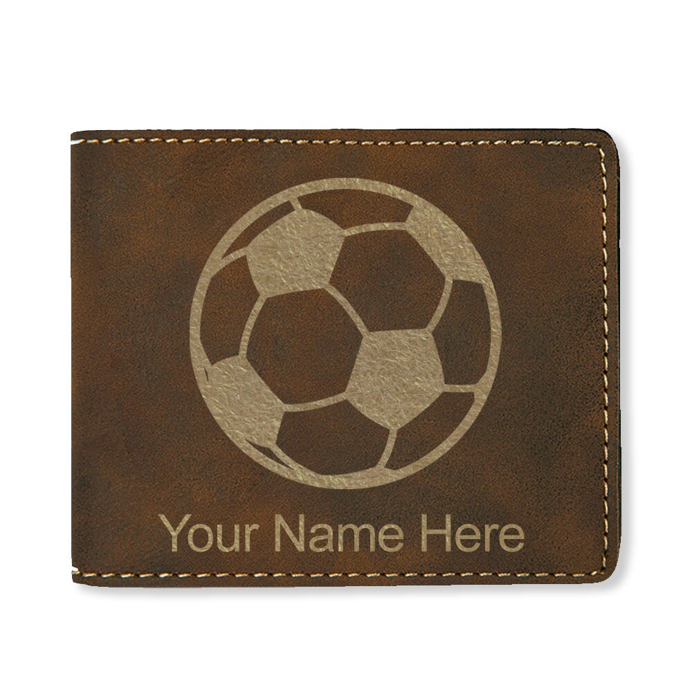 Faux Leather Bi-fold Wallet, soccer Ball, Personalized Engraving ...