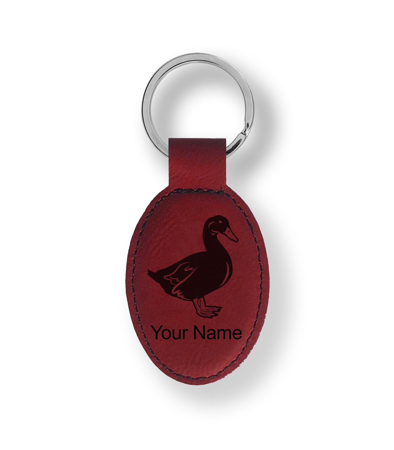 Faux Leather Oval Keychain, duck, Personalized Engraving Included - Etsy