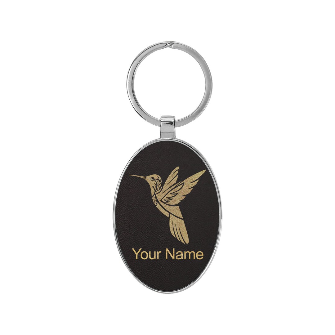 Oval Metal Frame Keychain, Hummingbird, Personalized Engraving Included ...