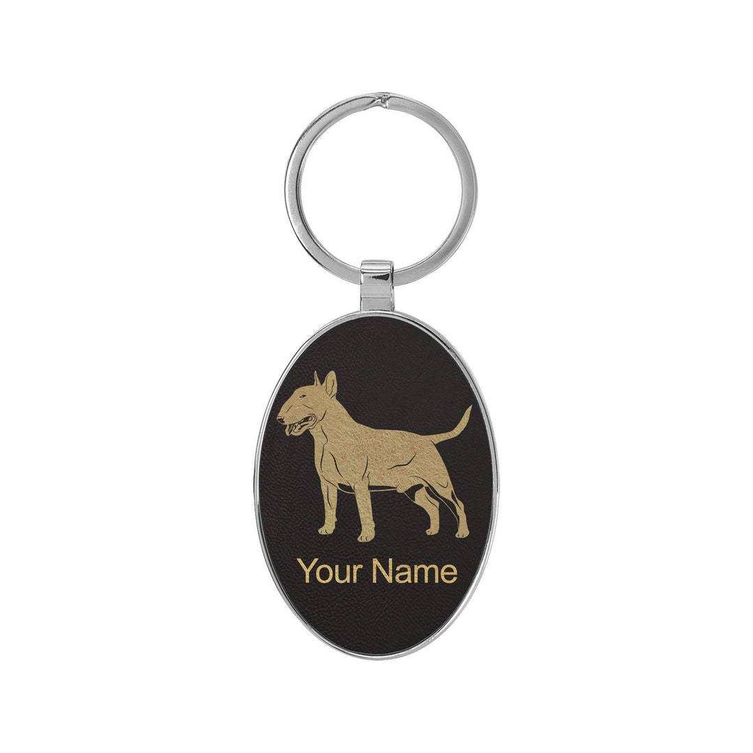 Oval Metal Frame Keychain, Bull Terrier Dog, Personalized Engraving ...