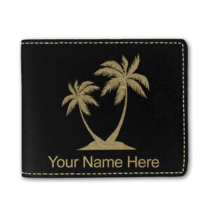 Faux Leather Bi-fold Wallet, palm Trees, Personalized Engraving ...
