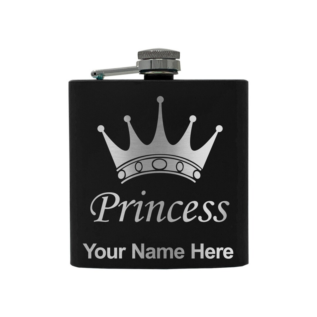 6oz Stainless Steel Flask, Princess Crown, Personalized Engraving ...