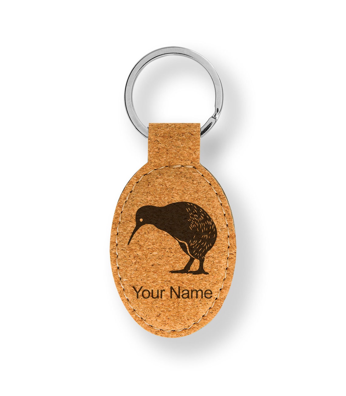 Faux Leather Oval Keychain, kiwi Bird, Personalized Engraving Included ...