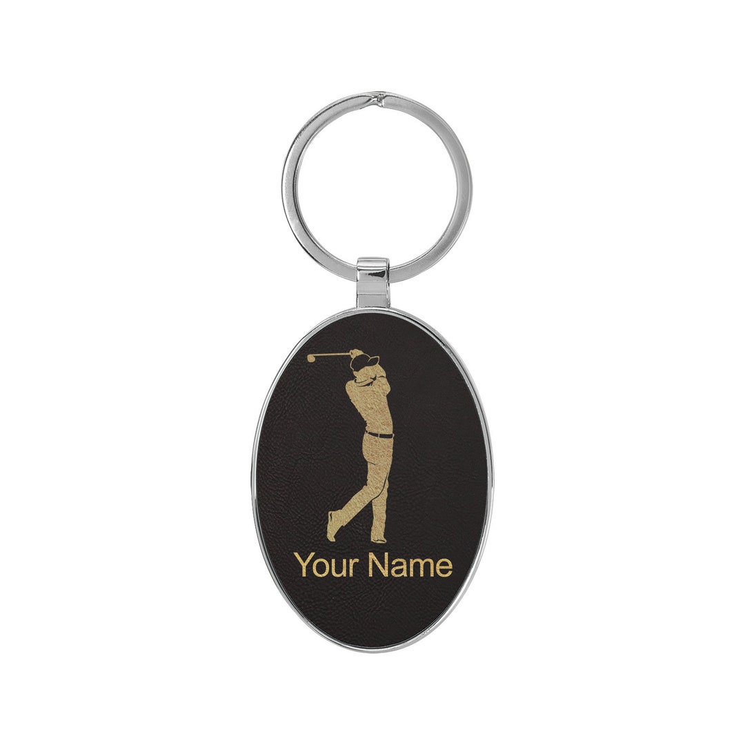 Oval Metal Frame Keychain, Golfer Golfing, Personalized Engraving ...