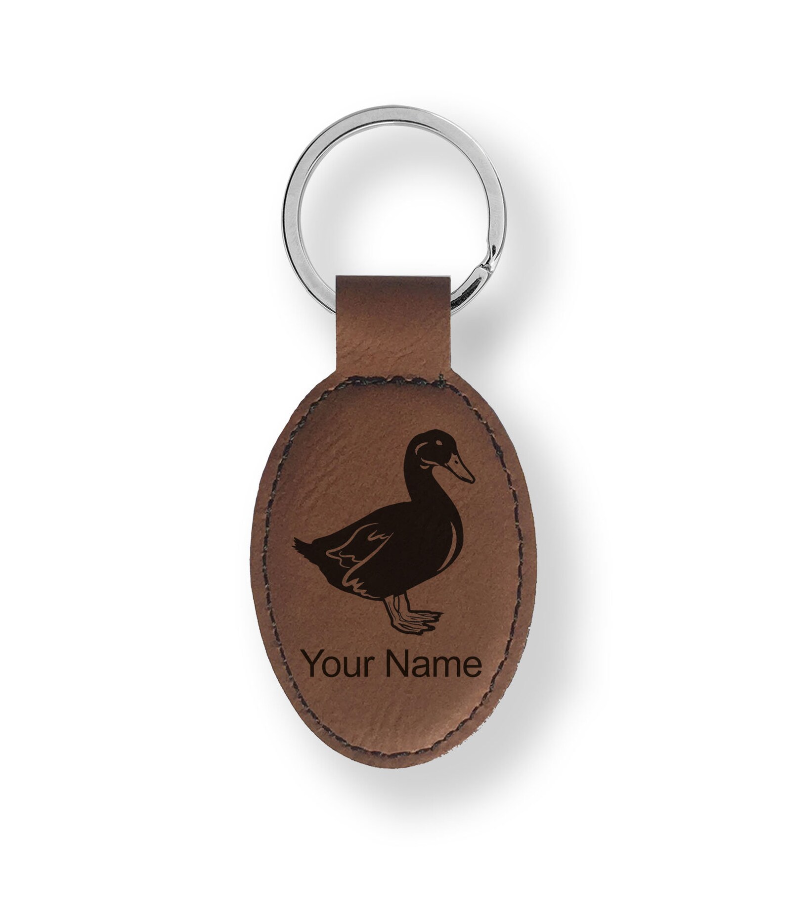 Faux Leather Oval Keychain, duck, Personalized Engraving Included - Etsy