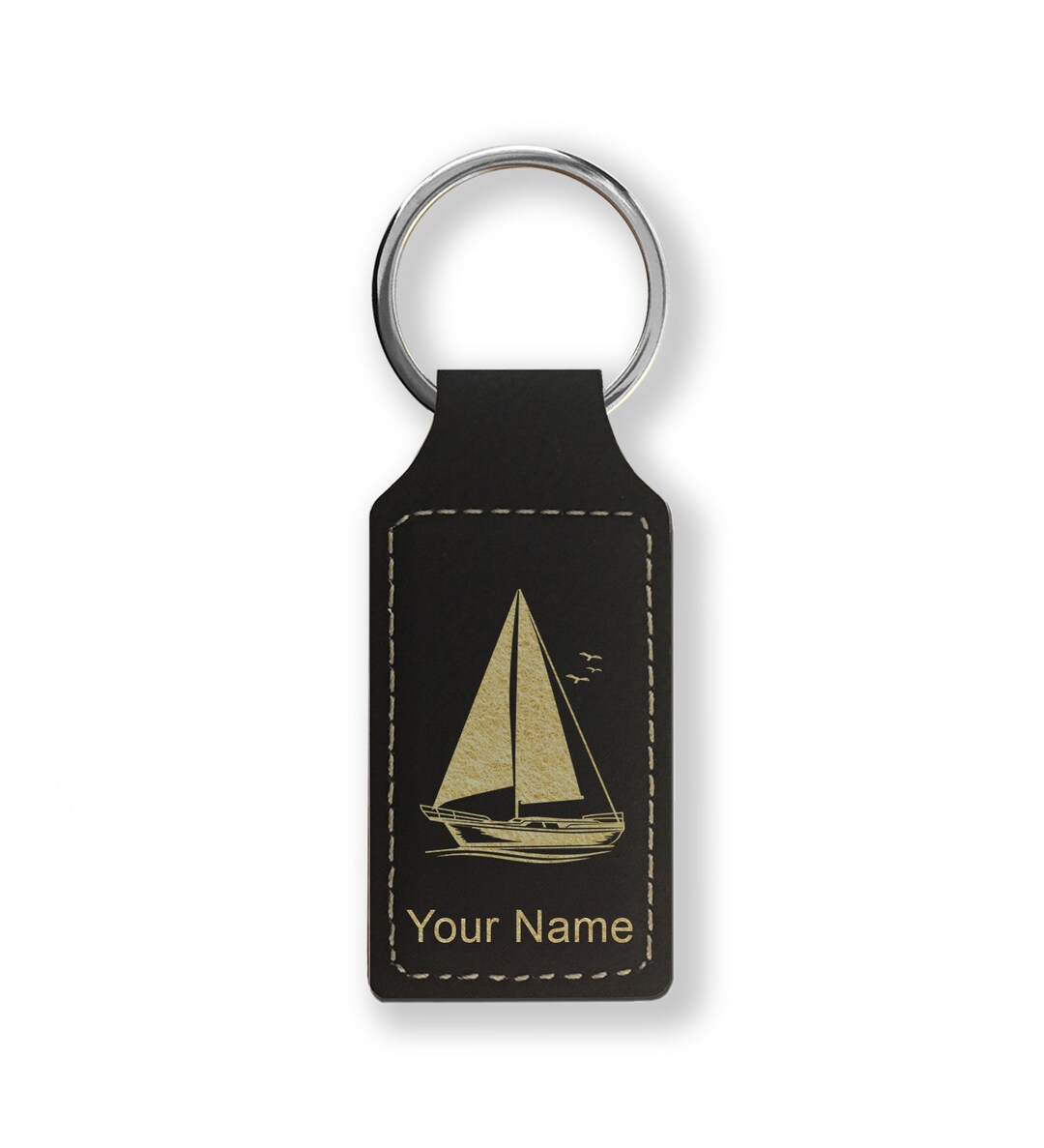 Faux Leather Rectangle Keychain, sailboat, Personalized Engraving ...