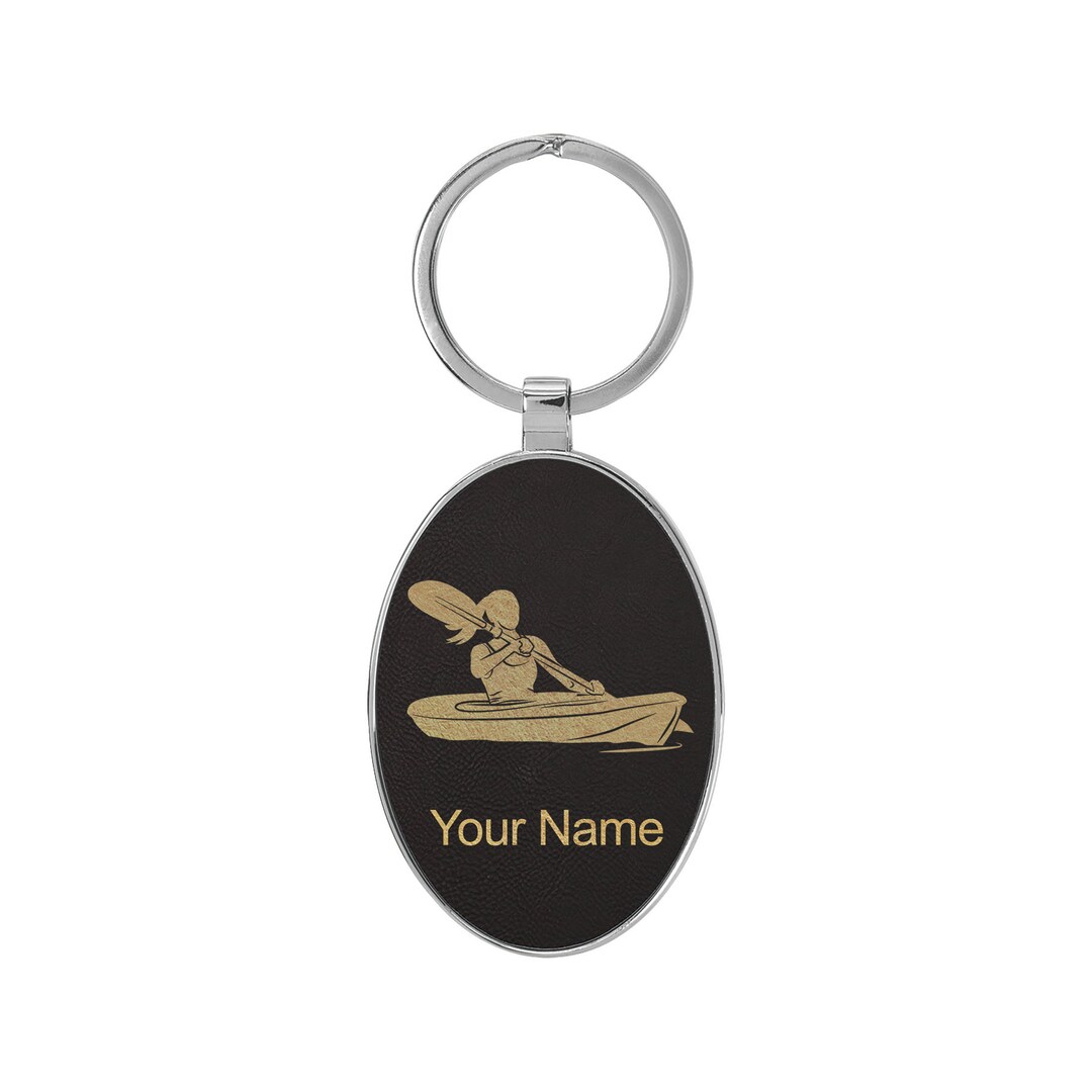 Oval Metal Frame Keychain, Kayak Woman, Personalized Engraving Included ...