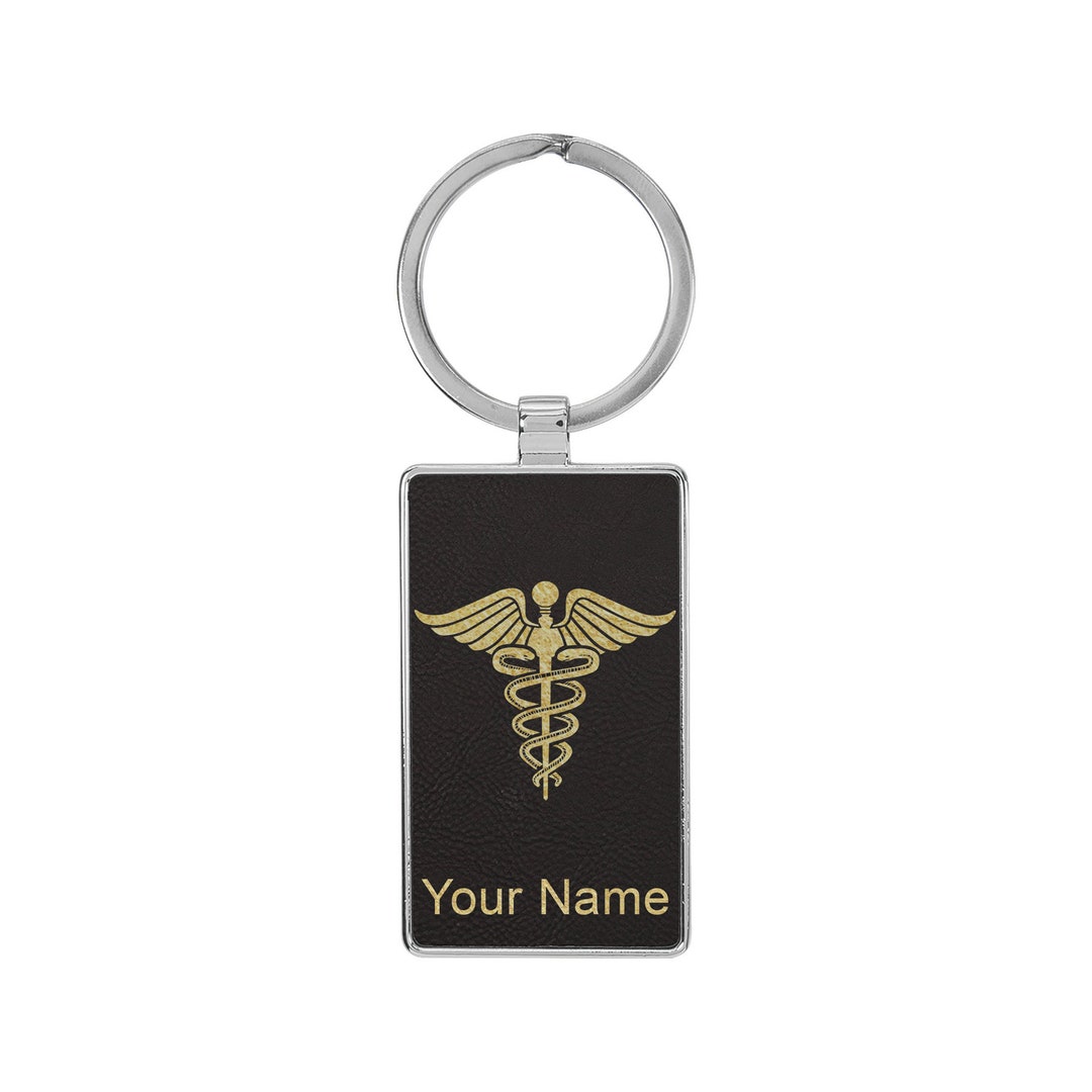 Rectangle Metal Frame Keychain, Caduceus Medical Symbol, Personalized ...