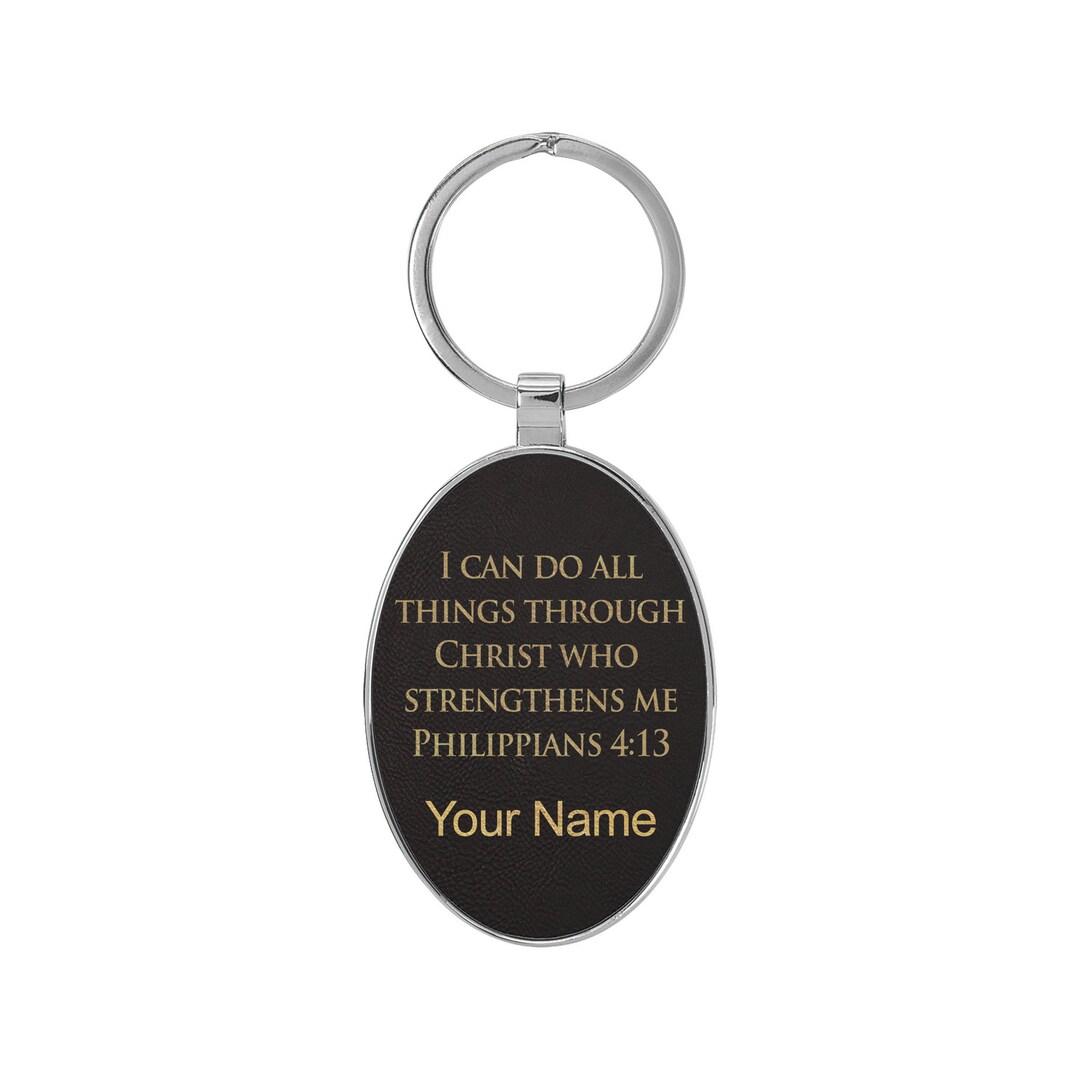 Oval Metal Frame Keychain, Bible Verse Philippians 4-13, Personalized ...
