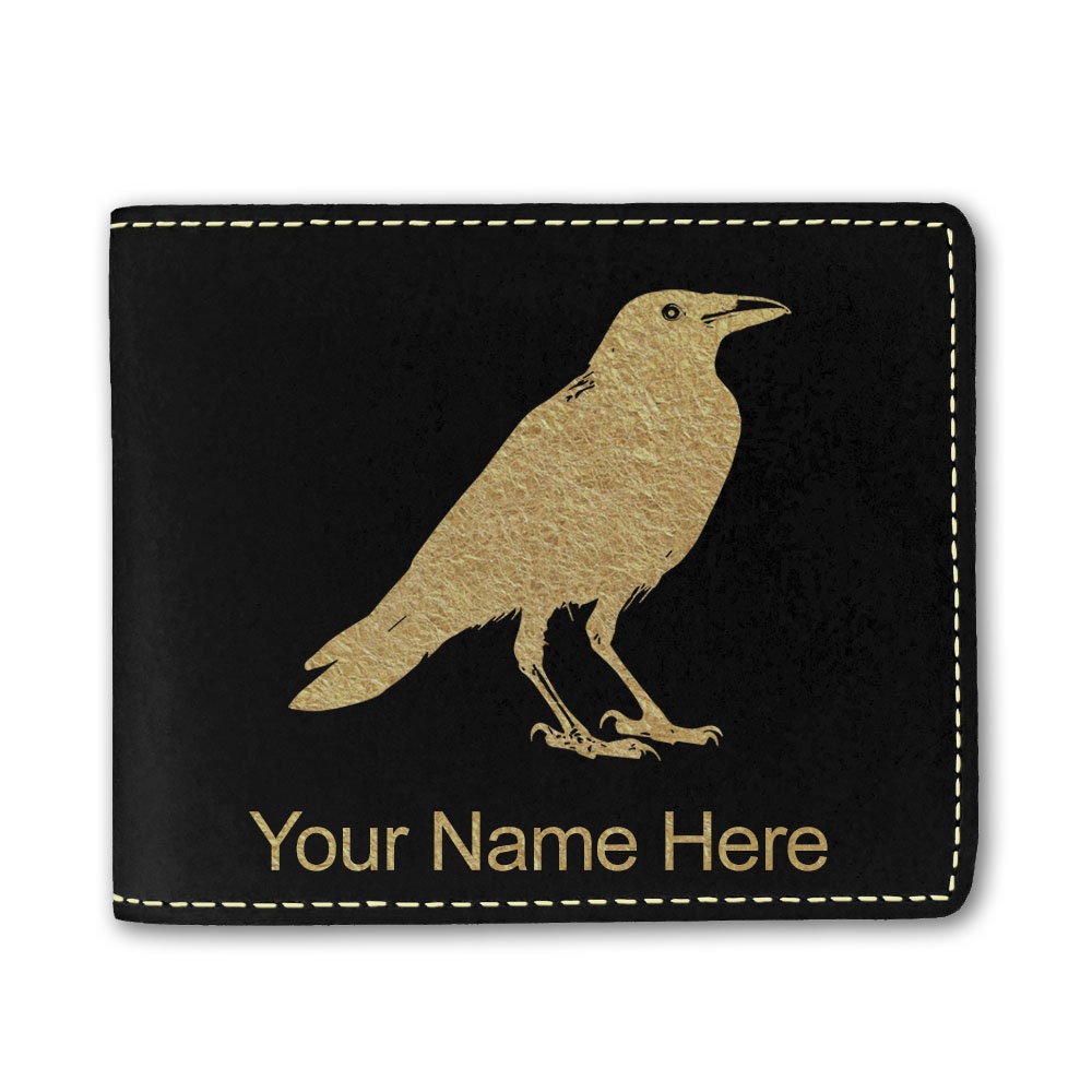 Faux Leather Bi-fold Wallet, Crow, Personalized Engraving Included - Etsy