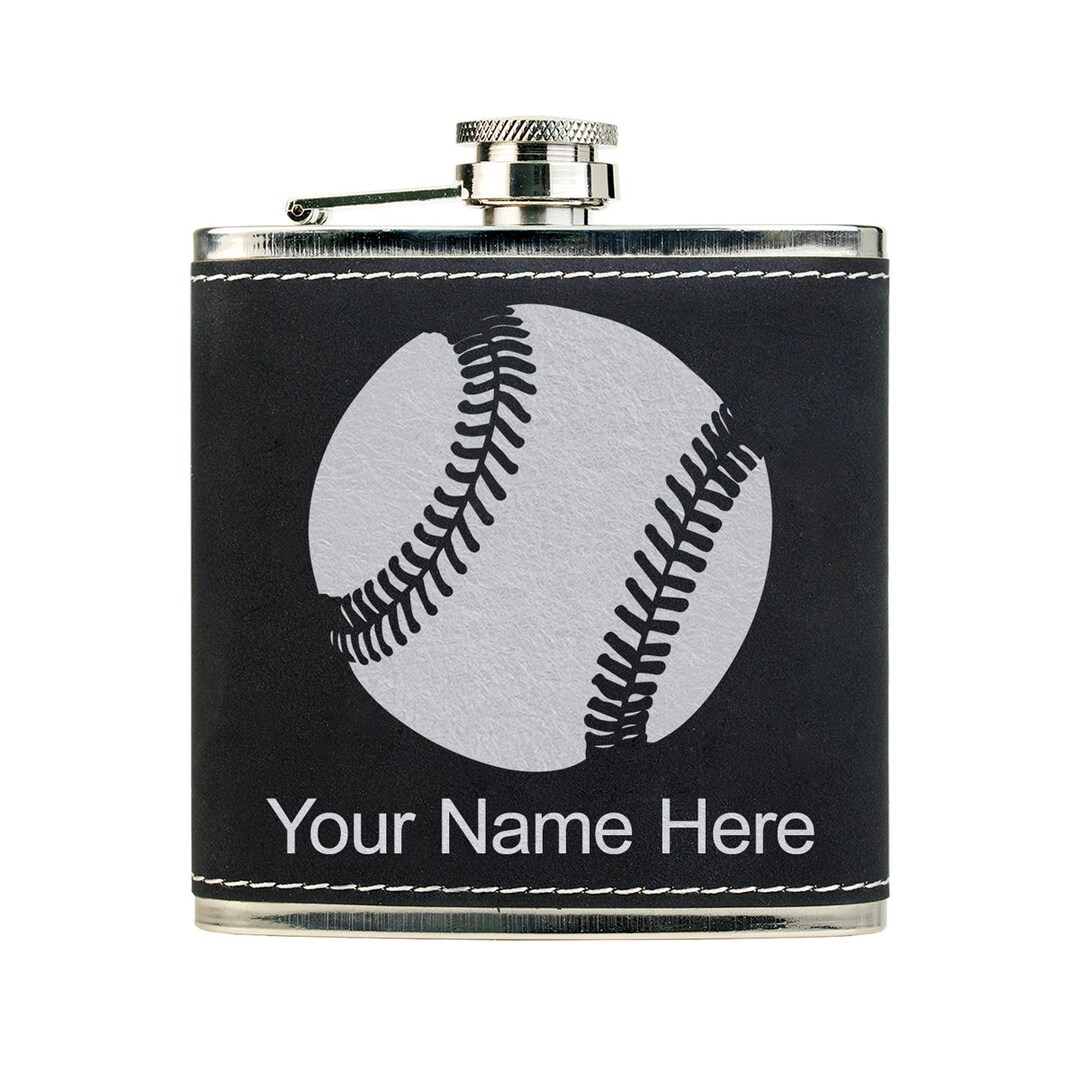 Faux Leather Flask, Baseball Ball, Personalized Engraving Included - Etsy