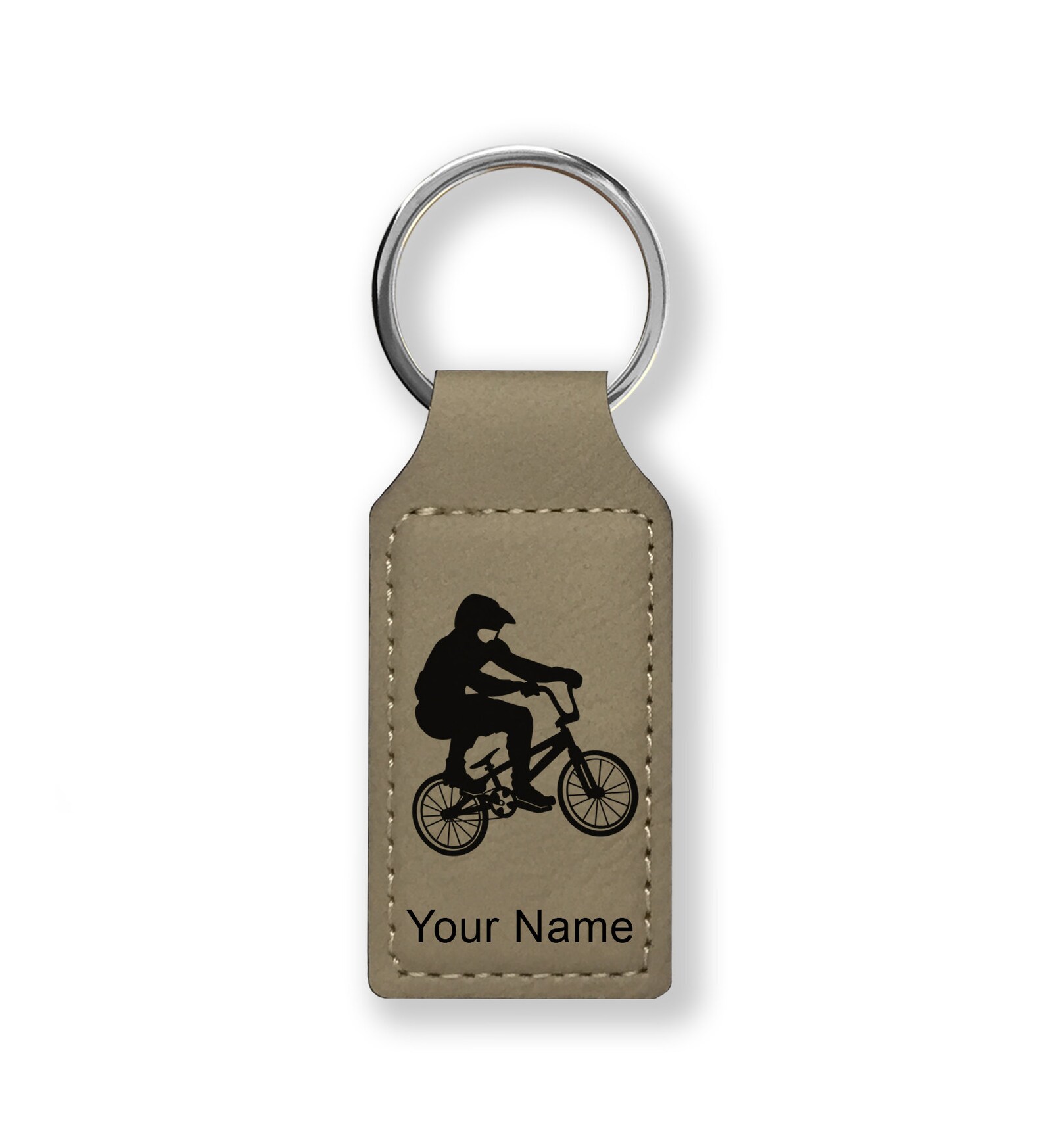 Faux Leather Rectangle Keychain, bmx Rider, Personalized Engraving ...