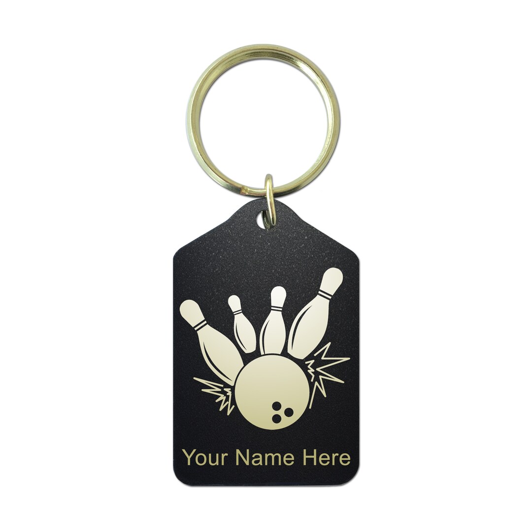Black Metal Keychain, bowling Ball and Pins, Personalized Engraving ...