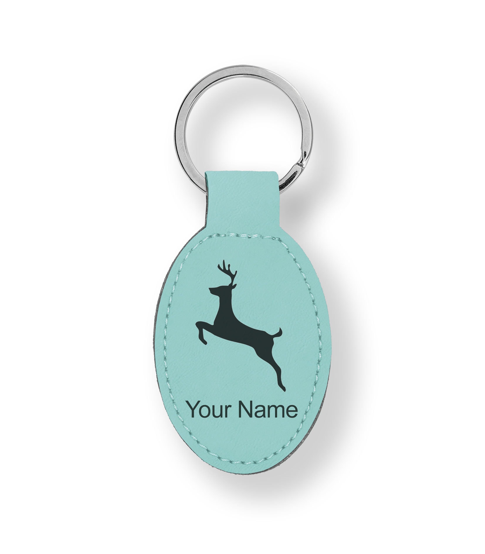Faux Leather Oval Keychain, deer, Personalized Engraving Included - Etsy