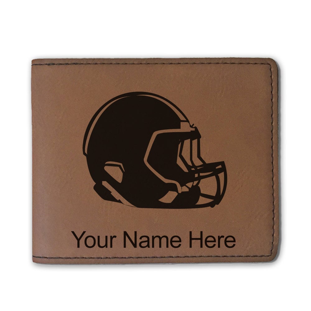Faux Leather Bi-fold Wallet, football Helmet, Personalized Engraving ...