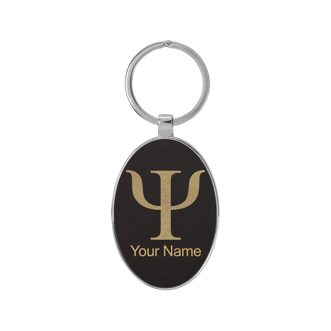 Oval Metal Frame Keychain, Psi Symbol, Personalized Engraving Included ...
