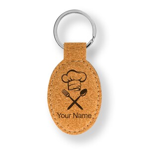 Faux Leather Oval Keychain, chef Hat, Personalized Engraving Included ...